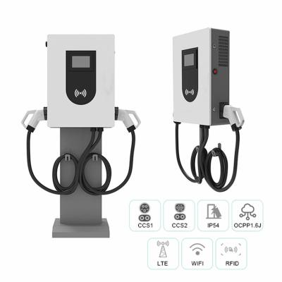 China New DC GBT CCS2 CCS1 Chademo 30KW, 40KW Fast EV Charger Two Guns Vehicle Charging Station IP54 5 Meters Cable for sale