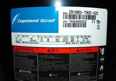 China Cooling Systerm Copeland Hermetic Scroll  Compressor ZR19M3-TWD-551 for sale