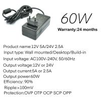 China PCBA  ac to dc 24v 2.5a build-in power supply 60w desktop  adapter 12v 5a converter wall mounted chargers with CE FCC KC  ROHS for sale
