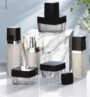 China Square Shape Double Walls Facial Cream Bottle Cosmetic Packaging Bottle With Black Cap for sale