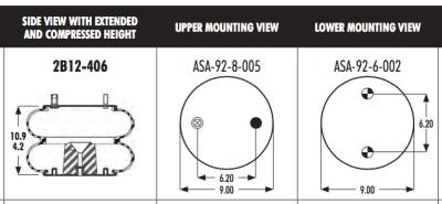 China 2B12-406 Double Convolution Air Spring 231mm Plate Diameter 81-305mm Stroke for Heavy Vehicle Suspension for sale
