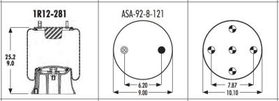 China Goodyear 1R12-281 Rolling Lobe Air Spring 9-25.2 Inch Height Range with 10.1 Inch Base Plate for Heavy Duty Vehicles for sale