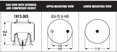 China Goodyear 1R12-303 Air Spring Bellows with Top Plate 3191 and Piston 9607 for Freightliner Trucks for sale
