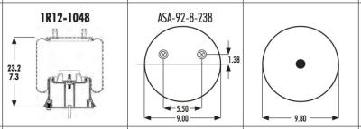 China Goodyear 1R12-1048 Rolling Lobe Air Spring with 9.8 Inch Base Plate and 7.3-23.2 Inch Height Range for sale