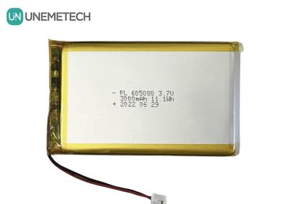 China 3.7V 3000mAh Rechargeable Li-ion Battery 605080 with PCB and Wire Connector for Electronics for sale