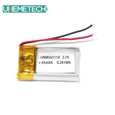 China 3.7V 65mAh 561118 Rechargeable Customizable Lithium Polymer Battery for Earbuds for sale