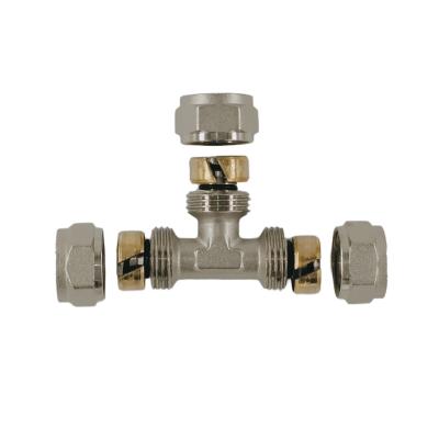 China 16mm Brass Compression Tee Fitting 232 psi Working Pressure ISO 9001 Certified ISO228 Thread for sale