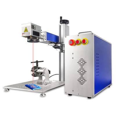 China Portable Fiber Laser Marking Machine 20W 30W with Rotary Worktable and Fixture for sale