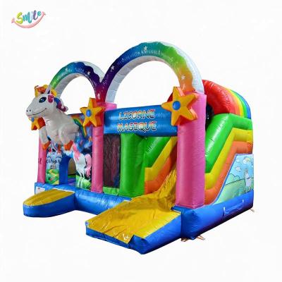 China SMILE Commercial Grade Unicorn & Rainbow Themed Inflatable Bouncy Castle Slide Combo 5MX4M Easy Setup for Party Rentals for sale