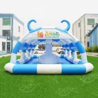 China Blue White Checkered Inflatable Pool With Canopy PVC Inflatable Swimming Pool Sun Shade For Kids Outdoor Water Play Ball Pit for sale