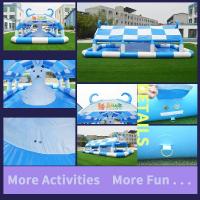 China Blue White Checkered Inflatable Pool With Canopy PVC Inflatable Swimming Pool Sun Shade For Kids Outdoor Water Play Ball Pit for sale