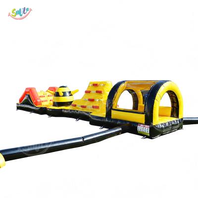 China Commercial Grade Inflatable Obstacle Course Yellow & Black Bouncer Run with Climbing Wall for Party Rental Business for sale