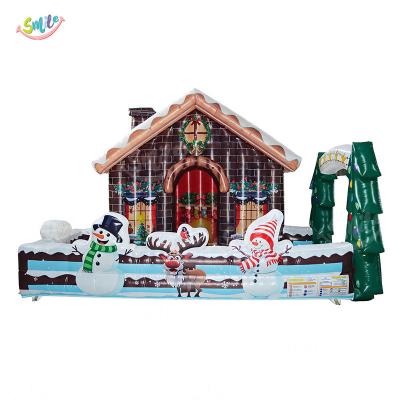 China Inflatable Santa Grotto Gingerbread Cabin Christmas Theme Inflatable House Play Area for Kids Xmas Party Event Rental for sale