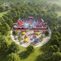 China Large Inflatable Playground Park Red White Blue Theme With Slides And Climbing Games For Kids Carnival Party for sale