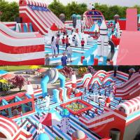 China Large Inflatable Playground Park Red White Blue Theme With Slides And Climbing Games For Kids Carnival Party for sale