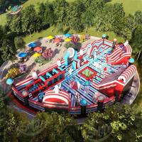 China Large Inflatable Playground Park Red White Blue Theme With Slides And Climbing Games For Kids Carnival Party for sale