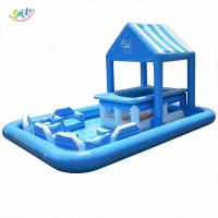 China Commercial Inflatable Floating Island Water Bar With Shade Luxury Floating Dock Lounge Platform For Pool Lake Party for sale