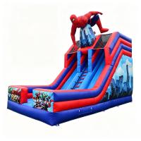 China Commercial Grade Superhero Inflatable Slide City Theme Spider Hero Kids Party Rental Dry Slide Heavy Duty PVC for sale