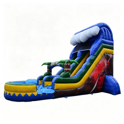 China Commercial Grade Tropical Inflatable Water Slide with Pool Spider Hero Theme Party Rental Dry Slide Heavy Duty PVC for sale