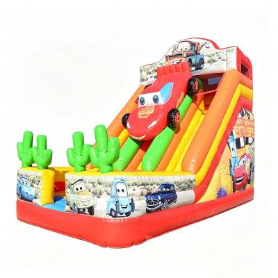 China Commercial Grade Racing Car Inflatable Slide Kids Party Rental Cartoon Car Theme Dry Slide Heavy Duty PVC Bouncer for sale