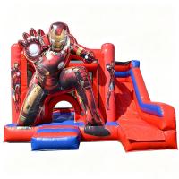 China Commercial Grade Red Superhero Inflatable Bounce House with Slide Iron Hero Bouncy Castle for Kids Party Rental for sale