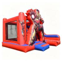 China Commercial Grade Red Superhero Inflatable Bounce House with Slide Iron Hero Bouncy Castle for Kids Party Rental for sale