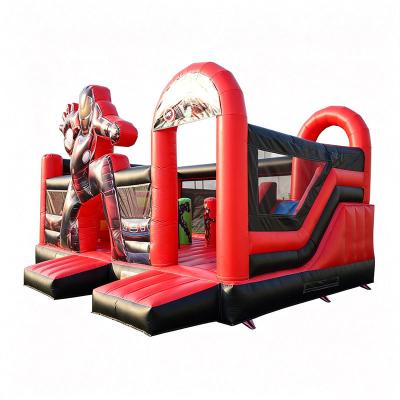 China Commercial Grade Red Superhero Inflatable Bounce House with Slide Iron Hero Bouncy Castle for Kids Party Rental Business for sale