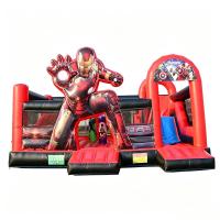 China Commercial Grade Red Superhero Inflatable Bounce House with Slide Iron Hero Bouncy Castle for Kids Party Rental Business for sale