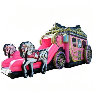 China Cinderella Coach Inflatable Slide Combo Pink Princess Carriage Jumping House for Girls Birthday Party Rental Events for sale