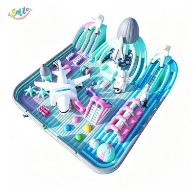 China Astronaut Space Theme Inflatable Park with Slide Airplane Rocket Large Inflatable Bouncy Castle Party Rental Playground(YKF056) for sale