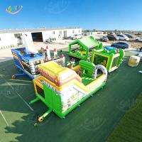 China Tropical Palm Tree Inflatable Obstacle Course Commercial Grade Double Slide Bouncy Castle For Party Rental Event（YKH066） for sale