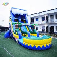 China Commercial Grade Inflatable Water Slide Tropical Wave Superhero Theme PVC Blow Up Bouncer Slide For Kids Party Rental（YKW094） for sale