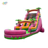 China Commercial Grade Inflatable Water Slide Pink Tropical Palm Tree Theme PVC Bouncer Slide With Pool For Party Rental（YKW095) for sale