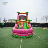China Commercial Grade Inflatable Water Slide Pink Tropical Palm Tree Theme PVC Bouncer Slide With Pool For Party Rental（YKW095) for sale