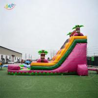 China Commercial Grade Inflatable Water Slide Pink Tropical Palm Tree Theme PVC Bouncer Slide With Pool For Party Rental（YKW095) for sale