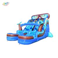 China Commercial Grade Inflatable Water Slide Tropical Wave Theme PVC Bouncer Slide With Pool For Party Rental（YKW096) for sale