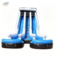 China Custom Blue Wave Inflatable Water Slide Dual Lane Commercial PVC Bouncy Slide for Outdoor Summer Party Rental(YKW097) for sale