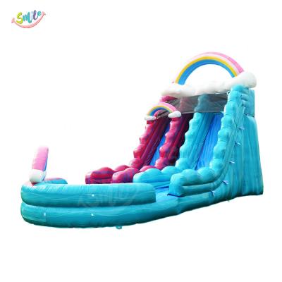 China Custom Rainbow Inflatable Water Slide Dual Lane Commercial PVC Bouncy Slide for Outdoor Summer Party Rental Business(YKW099) for sale