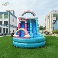 China Custom Rainbow Inflatable Water Slide Dual Lane Commercial PVC Bouncy Slide for Outdoor Summer Party Rental Business(YKW099) for sale