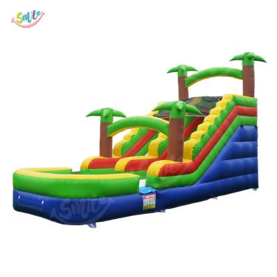 China Tropical Palm Tree Inflatable Slide With Splash Pool Summer Party Rental Commercial Grade Inflatable Water Slide（YKW101) for sale