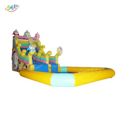 China Cute Cartoon Inflatable Water Slide With Pool Commercial Grade PVC Party Rental Inflatable Bouncer Slide For Outdoor(YKW102) for sale