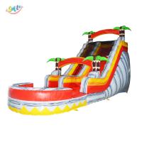 China Tropical Palm Tree Inflatable Water Slide With Splash Pool Grey Marble Theme Commercial Grade Slide For Summer Party(YKW105) for sale