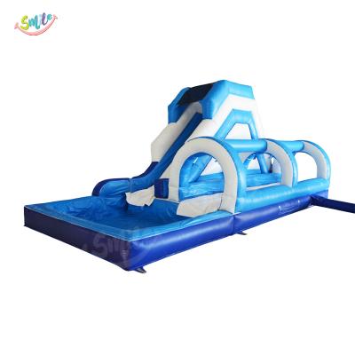 China Commercial Grade Inflatable Water Slide With Pool Blue White Party Rental PVC Bouncer Slide For Kids(YKW106) for sale