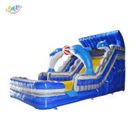 China Dolphin Theme Inflatable Water Slide With Splash Pool 25x13ft Commercial Grade PVC Slide For Summer Party Rental Event(YKW107) for sale