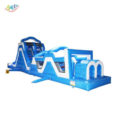 China Commercial Inflatable Obstacle Course Blue White Racing Game Giant Inflatable Slide For Outdoor Party Rental Events （YKO047) for sale