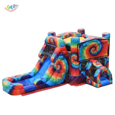 China Commercial Grade Inflatable Bouncer Slide Combo Tie Dye Party Rental Kids Jumping Castle with Slide and Pool for sale