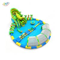 China Commercial Inflatable Crocodile Water Park With Giant Slide Large Pool And Soccer Goals For Party Rental for sale