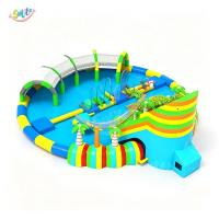 China Commercial Inflatable Crocodile Water Park With Giant Slide Large Pool And Soccer Goals For Party Rental for sale