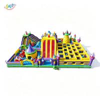 China Commercial Grade Giant Inflatable Amusement Park Castle Theme Playground With Maze And Slides For Kids Party Rental(YKF011) for sale