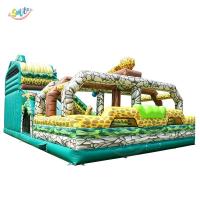 China Commercial Grade Jungle Theme Inflatable Obstacle Course Double Lane Slide Panda Giraffe Bouncer for Party Rental(YKF050) for sale